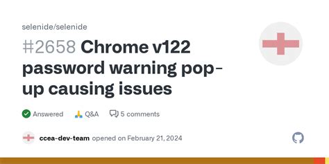 Chrome V122 Password Warning Pop Up Causing Issues · Selenide Selenide