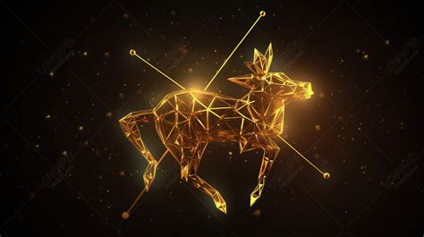 ภาพประกอบ 3 มิติอันน่าหลงใหลของสัญลักษณ์ราศีธนูในโกลเด้นฮิวส์ซึ่งมีพื้นหลังอันกว้างขวาง ราศี