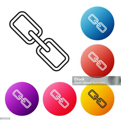 흰색 배경에 격리된 검은색 선 체인 링크 아이콘입니다 링크 싱글 하이퍼링크 체인 기호입니다 아이콘 다채로운 원 버튼을 설정합니다 벡터 일러스트레이션 0명에 대한 스톡 벡터