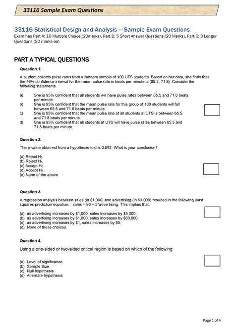 33116 In Lecture Sample Exam Questions V2 33116 Statistical Design And Analysis Sample Exam