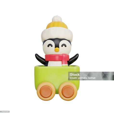 펭귄 메리 크리스마스 새해 복 많이 받으세요 3d 렌더링과 함께하는 3d 크리스마스 장난감 기차 0명에 대한 스톡 사진 및 기타 이미지 Istock