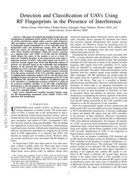 Pdf Detection And Classification Of Uavs Using Rf Fingerprints In The