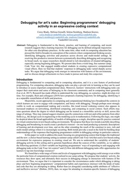 Pdf Debugging For Arts Sake Beginning Programmers Debugging Activity In An Expressive