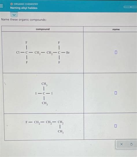Solved Organic Chemistry Naming Alkyl Halides Name These