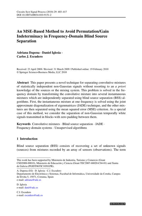 Pdf An Mse Based Method To Avoid Permutation Gain Indeterminacy In Frequency Domain Blind