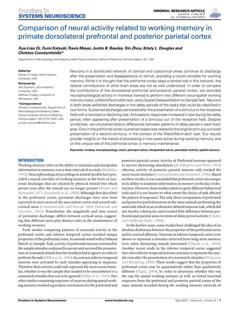 Pdf Comparison Of Neural Activity Related To Working Memory In Primate Dorsolateral Prefrontal