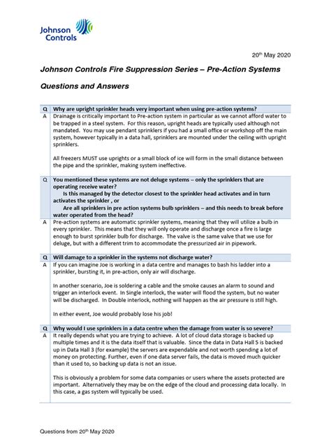 Qanda Pre Action Systems Protection Of Critical Assets Pdf Fire Sprinkler System