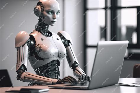 premium photo chatgpt ai robot answering questions on a laptop