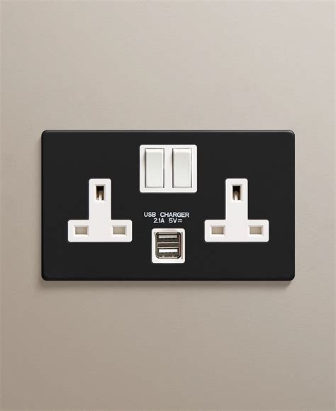 Double Socket With USB Black With Black Or White Inserts