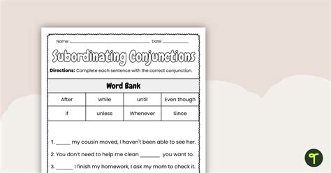 Subordinating Conjunctions Worksheet Teach Starter