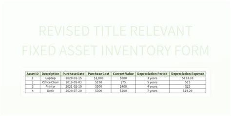 Free Fixed Asset Schedule Templates For Google Sheets And Microsoft Excel Slidesdocs