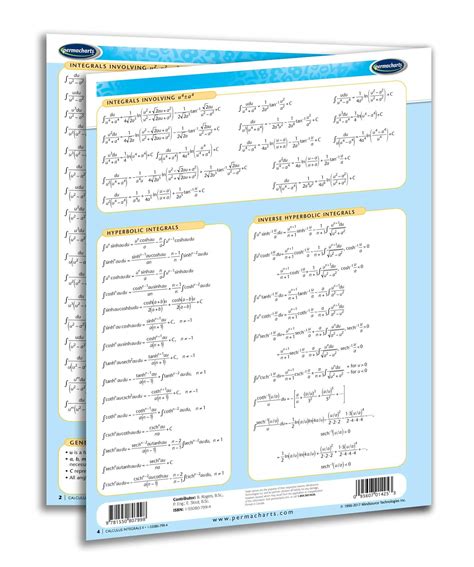 calculus integrals ii quick reference guide 4 page laminated chart