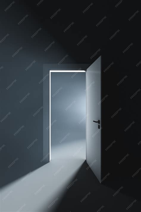 밝은 빛이 있는 방으로 약간 열린 문 프리미엄 사진