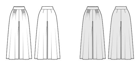 바지 가초 테크니컬 패션 일러스트와 통상의 허리 하이라이즈 플리츠 발목 자른 길이 솔기 포켓 0명에 대한 스톡 벡터 아트 및 기타 이미지 Istock