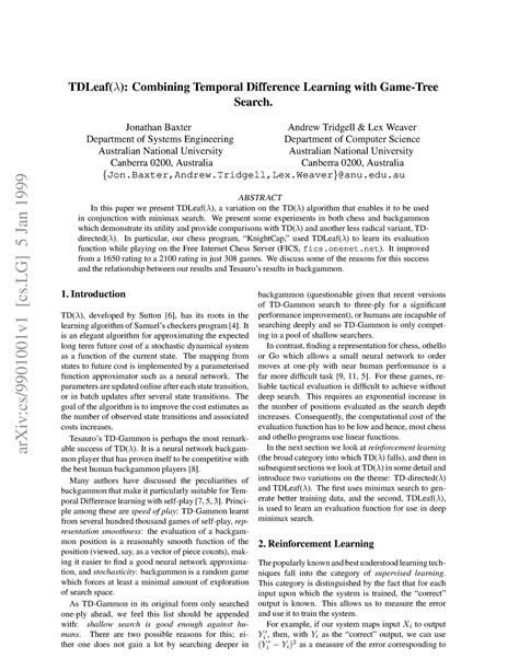 tdleaf lambda lecture notes 1 2 arxiv cs 9901001v1 [cs] 5 jan 1999