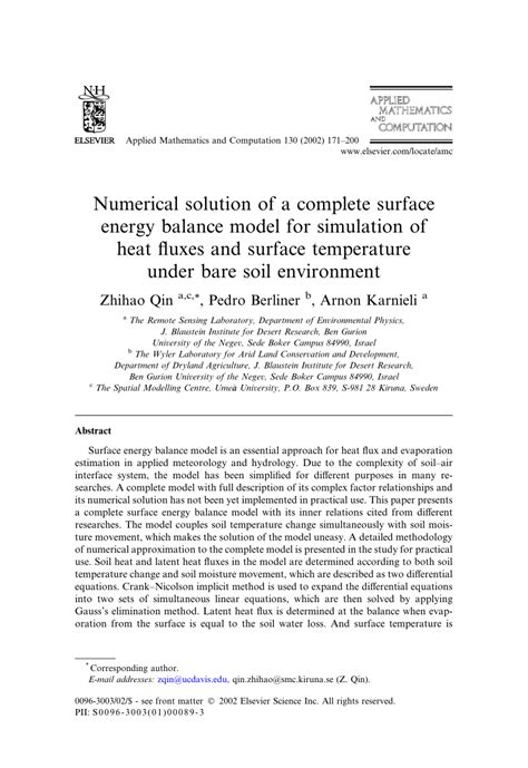 pdf numerical solution of a complete surface energy balance model for