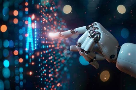 Premium Photo Robot Hand Pushing A Futuristic Digital Screen With Ai Text On It Ai Touch