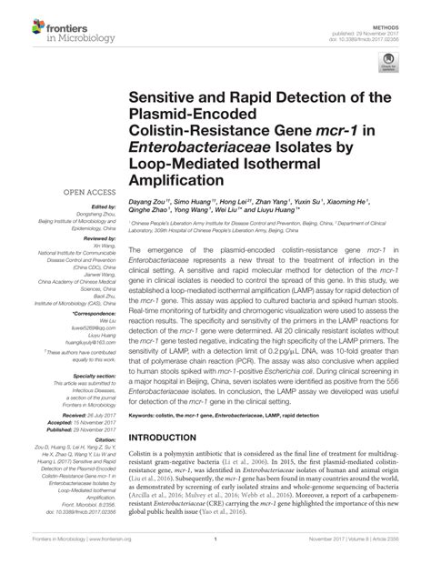 Pdf Sensitive And Rapid Detection Of The Plasmid Encoded Colistin
