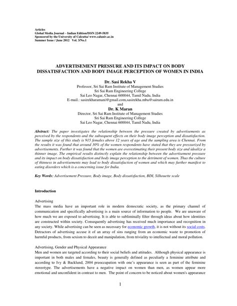 PDF ADVERTISEMENT PRESSURE AND ITS IMPACT ON BODY DISSATISFACTION AND BODY IMAGE PERCEPTION OF