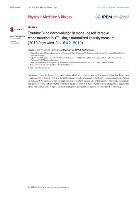 Erratum Blind Deconvolution In Model Based Iterative Reconstruction For CT Using A Normalized