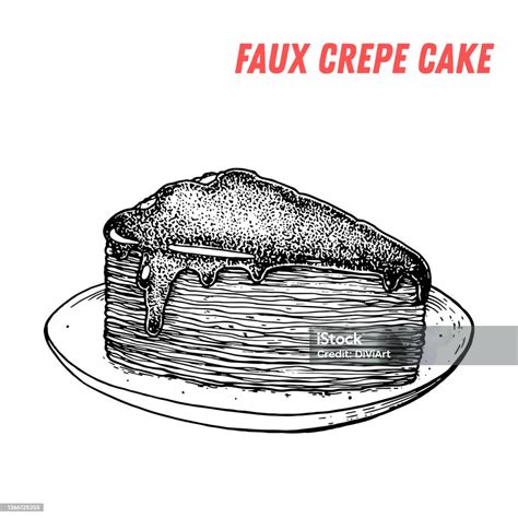 프랑스 디저트 인조 크레이프 케이크 스케치 프렌치 페이스트리 음식 메뉴 디자인 템플릿입니다 손으로 그린 스케치 벡터 그림 달콤한 음식에 대한 스톡 벡터 아트 및 기타 이미지