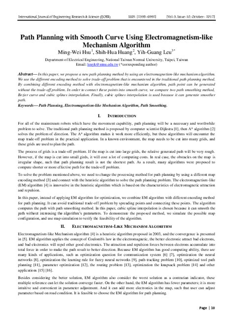 Pdf Path Planning With Smooth Curve Using Electromagnetism Like