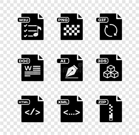 Set M3u File Document Png  Html Xml Zip Doc And Ai Icon
