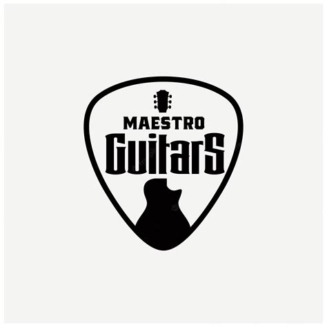 록 음악 밴드 또는 기타리스트 로고 라벨 로고 디자인을 위한 악기 기타 선택 상징 프리미엄 벡터