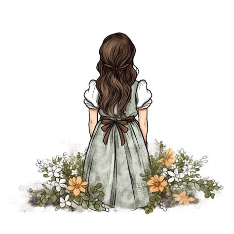 Premium Ai Image Arafed Drawing Of A Girl In A Dress Sitting In A