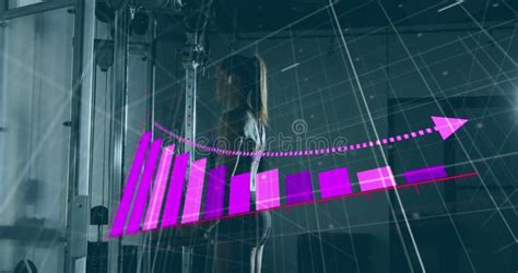 Image Of Arrow On Bar Graph Over Asian Woman Performing Exercise In Gym Image Of Arrow On Bar Graph Over Asian Woman Performing Exercise In Gym