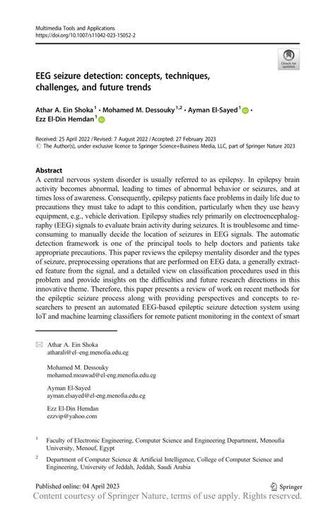 Eeg Seizure Detection Concepts Techniques Challenges And Future Trends Request Pdf