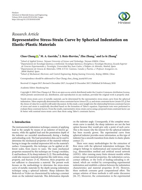 Pdf Representative Stress Strain Curve By Spherical Indentation On Elastic Plastic Materials