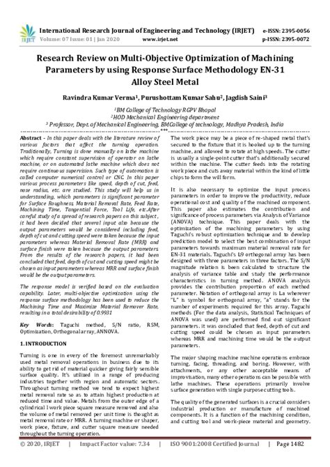 pdf irjet research review on multi objective optimization of