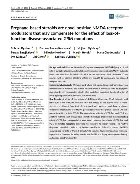 Pdf Pregnane‐based Steroids Are Novel Positive Nmda Receptor