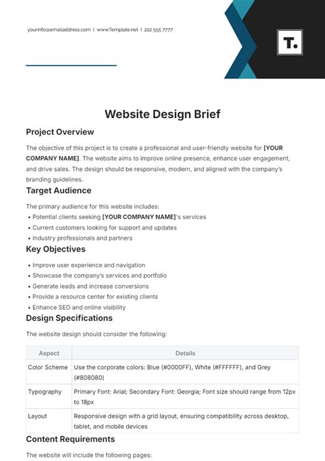 free website design brief template to edit online