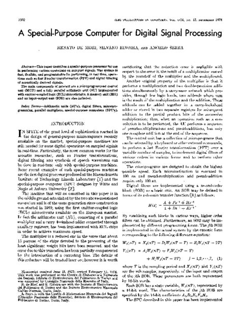 Pdf A Special Purpose Computer For Digital Signal Processing