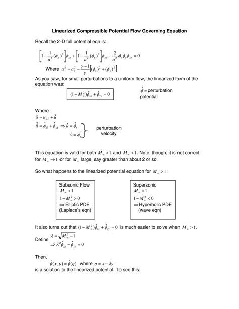 Linearized Compressible Potential Flow Governing Equation Recall The 2 D Full Potential Eqn Is