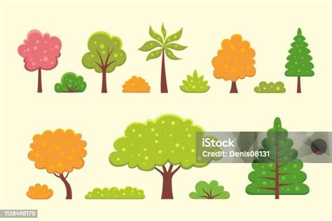 나무와 숲 일러스트 만화 스타일에서의 컬렉션입니다 숲과 정원 고립 된 자연 식물 나무 0명에 대한 스톡 벡터 아트 및 기타 이미지 0명 가을 계절 Istock