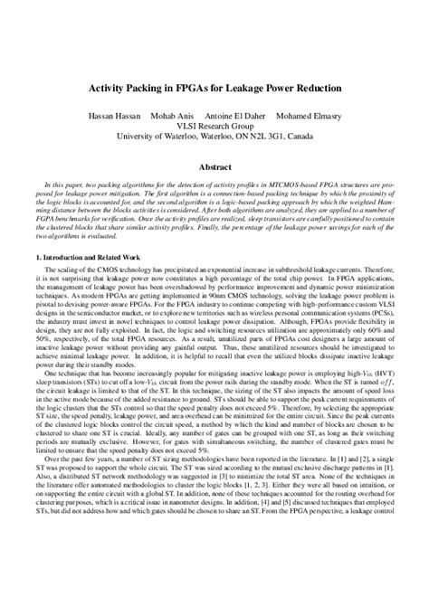 Pdf Activity Packing In Fpgas For Leakage Power Reduction