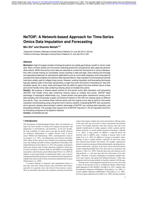 Pdf Netoif A Network Based Approach For Time Series Omics Data Imputation And Forecasting