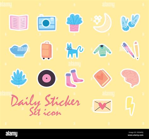 Daily Stickers Flat Style Icons Group Design Badges Ornament And Fashion Theme Vector