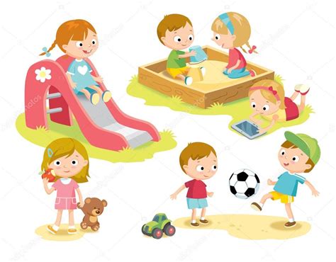 아이들 이 놀이터에서 노는 모습 Stock Vector By ©olga1818 110338882