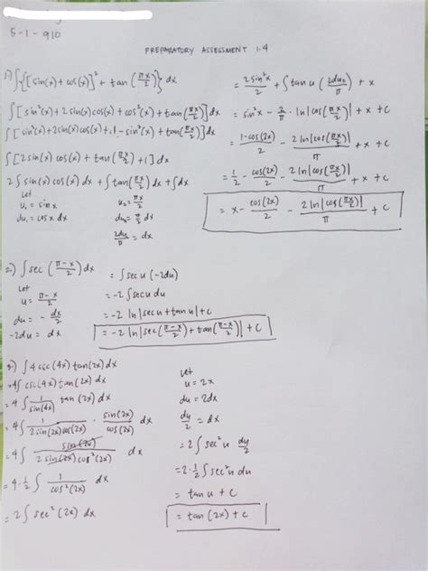 Integral Calculus Practice Quiz Integrals Of Trigonometric Functions