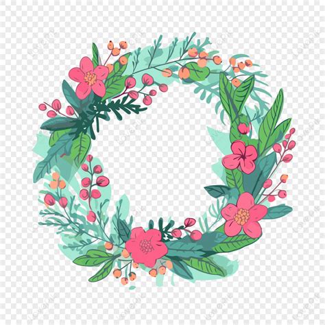 무료 화환 클립 아트 화환 분홍색과 녹색 꽃 만화 벡터 Png 일러스트 무료 다운로드 Lovepik