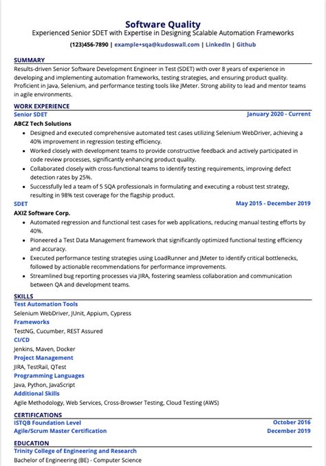 Senior Sdet Resume Generate Resume