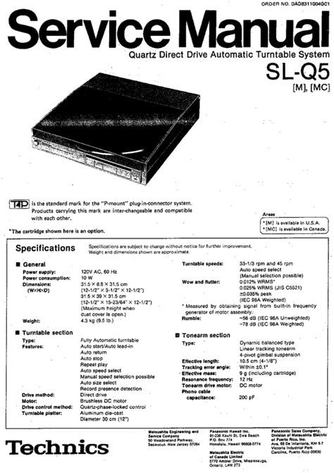 Technics SL Q Turntable Service Manual Tradebit