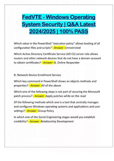 Fedvte Windows Operating System Security Qanda Latest 20242025 100