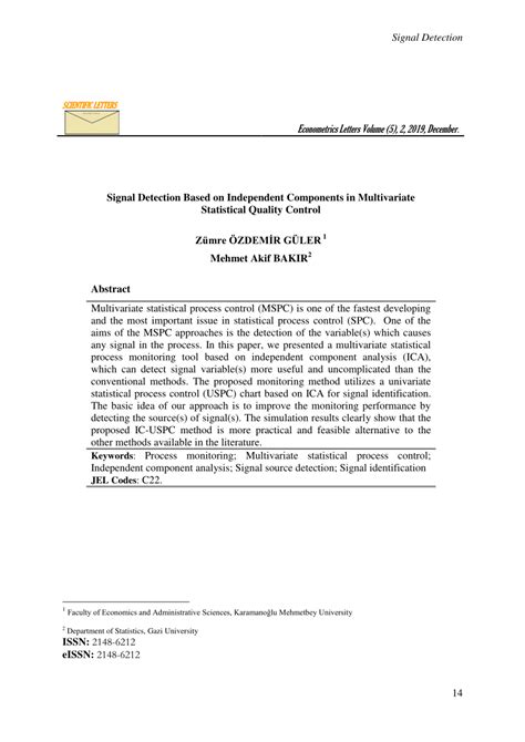 Pdf Signal Detection Based On Independent Components In Multivariate Statistical Quality