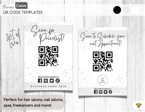 Editable QR Code Signs Scan For Pricelist Scan For Appointment Set Of TWO Templates Canva