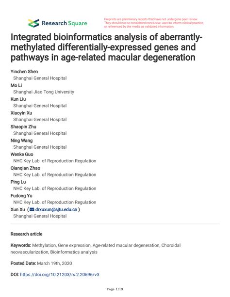 Pdf Integrated Bioinformatics Analysis Of Aberrantly Methylated Differentially Expressed Genes